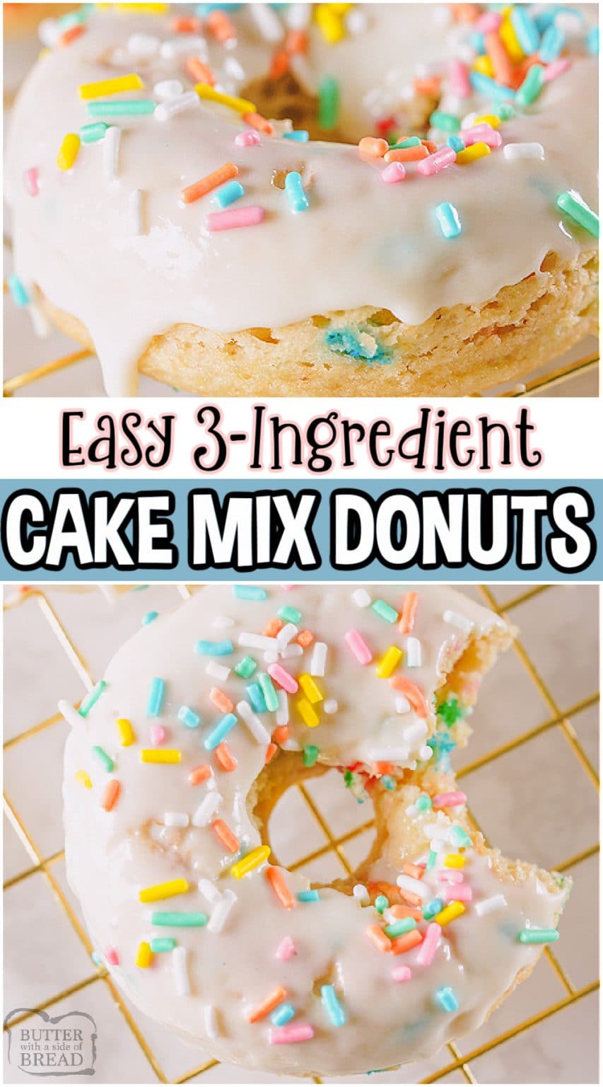 EASY 3-Ingredient Funfetti CAKE MIX DONUTS - Butter with a Side of Bread