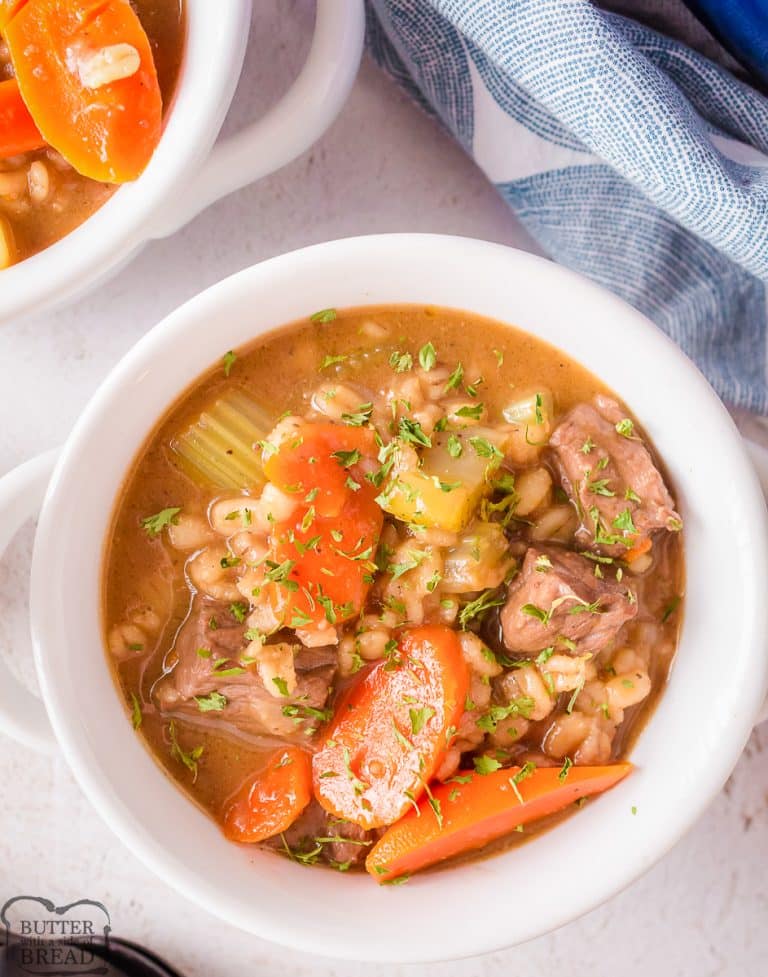 HOMEMADE BEEF BARLEY SOUP - Butter with a Side of Bread