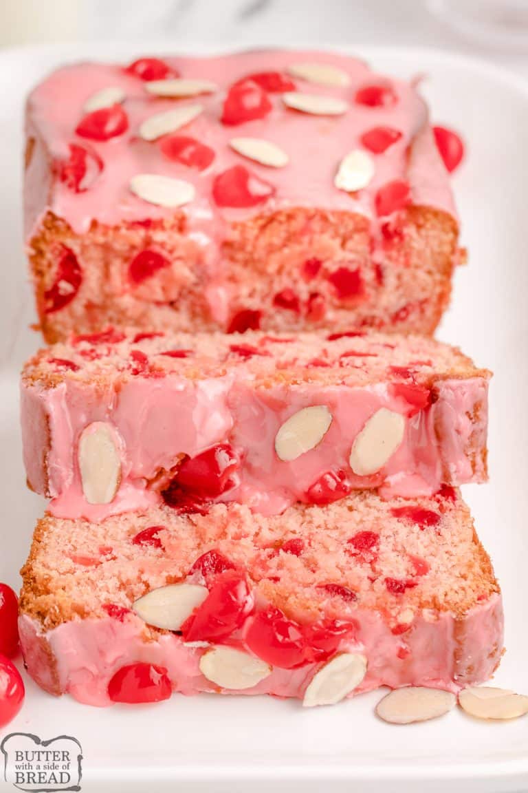 GLAZED CHERRY ALMOND SWEET BREAD - Butter with a Side of Bread